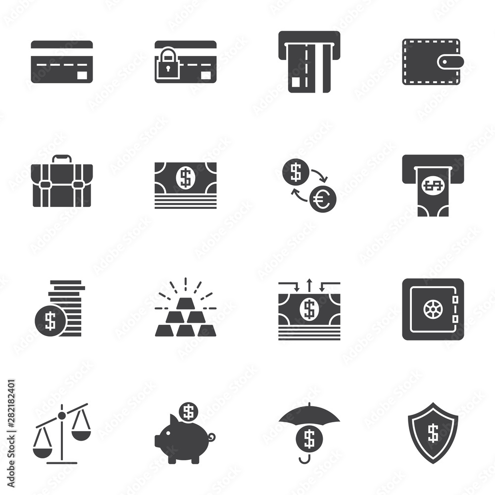 Banking and finance vector icons set, modern solid symbol collection ...