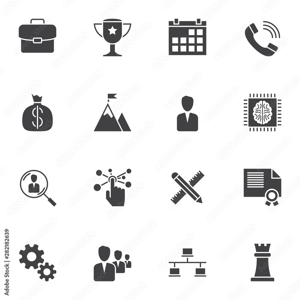 Startup business vector icons set, modern solid symbol collection ...