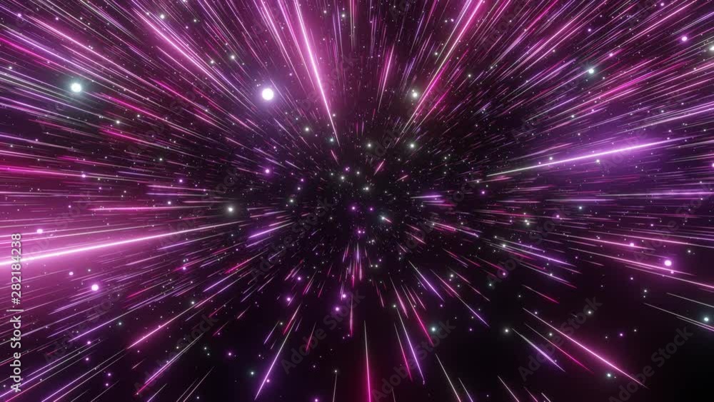 Abstract hyperspace background. Speed of light, neon glowing rays and ...