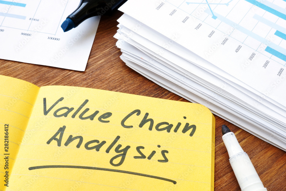 Value chain analysis sign and stack of documents. Stock Photo | Adobe Stock