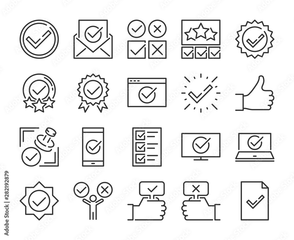 Approve icon. Approved and Check mark line icons set. Editable stroke ...