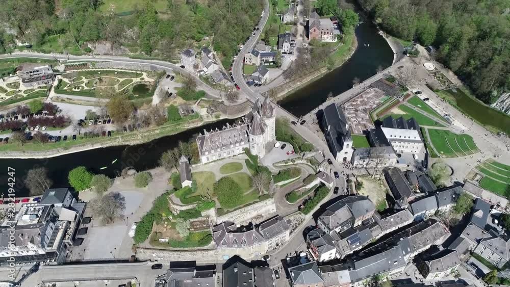 Aerial bird view of Durbuy is a Walloon city and municipality located ...