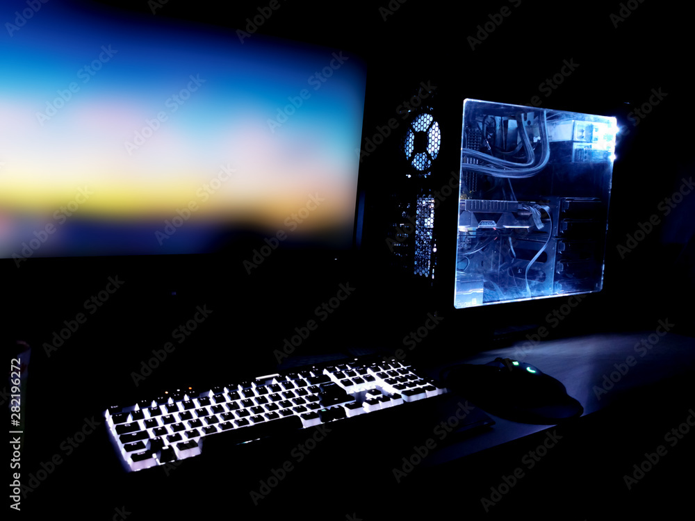 white rgb battle station rendering gaming pc led case and mechanical ...