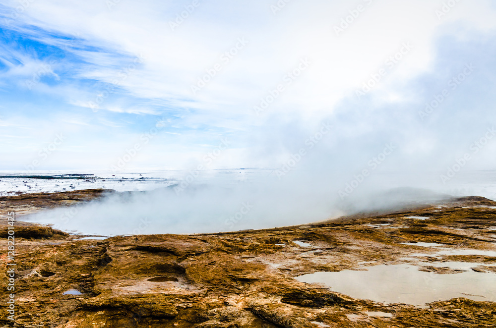 Steaming hot spring at Geysir hot spring area in Iceland Stock Photo ...