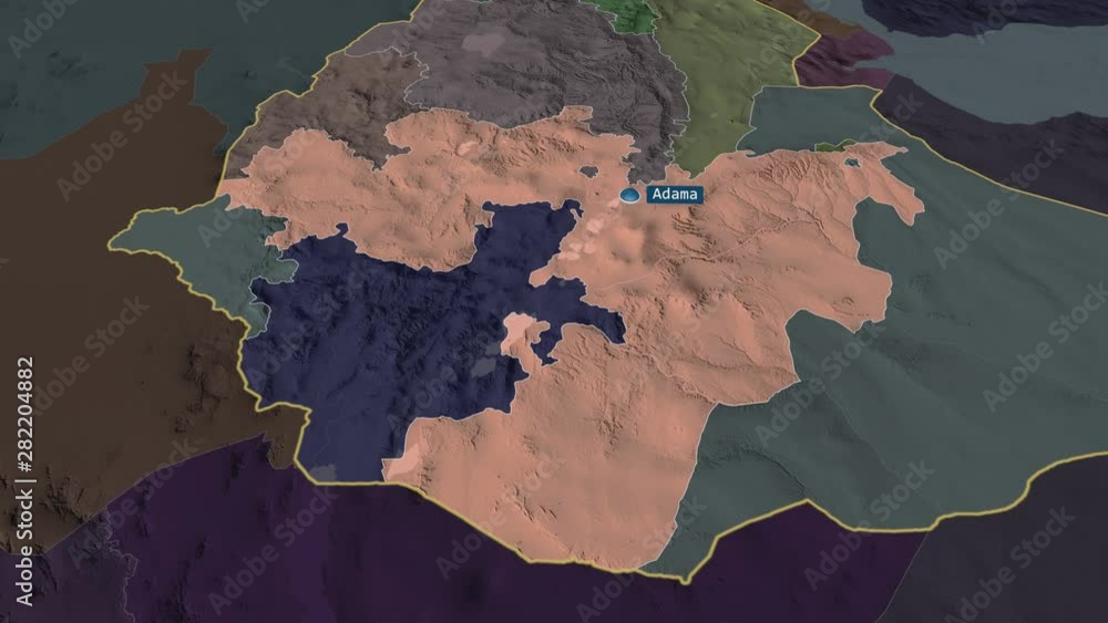 Oromia - state of Ethiopia with its capital zoomed on the ...