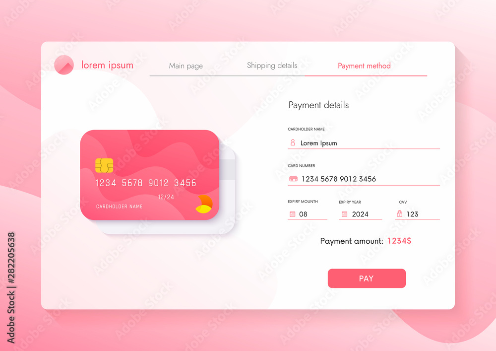 Web site page with payment details information form ui design. Browser ...