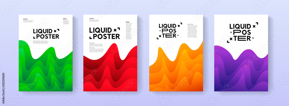 Dynamic posters set with liquid fluid shapes. A4 size abstract layered ...