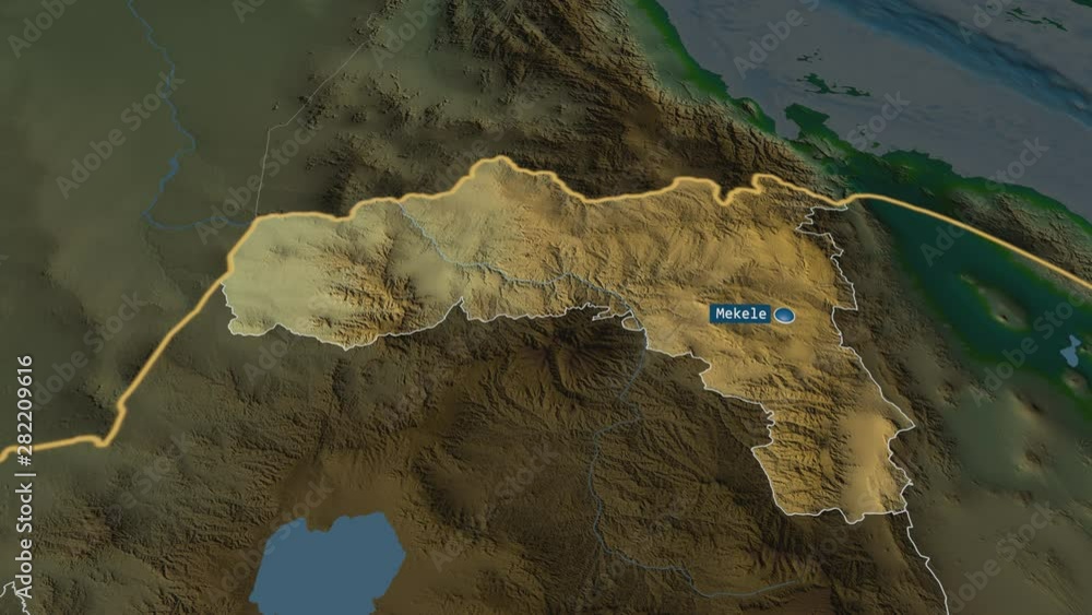 Tigray - state of Ethiopia with its capital zoomed on the physical map ...