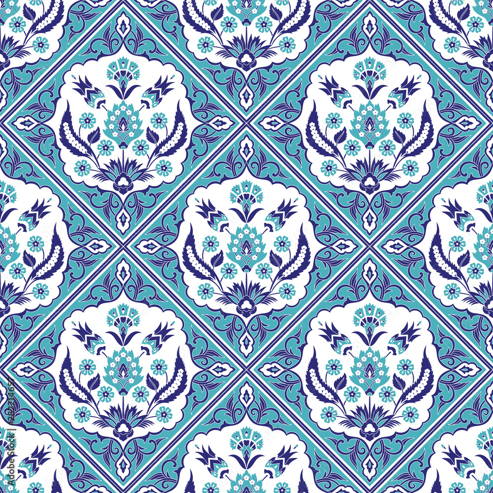 Turkish arabic pattern vector seamless border. Damask tile texture with ...