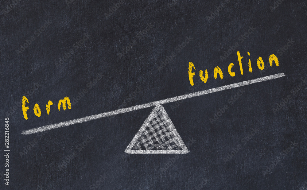Chalk board sketch of scales. Concept of balance between form and ...