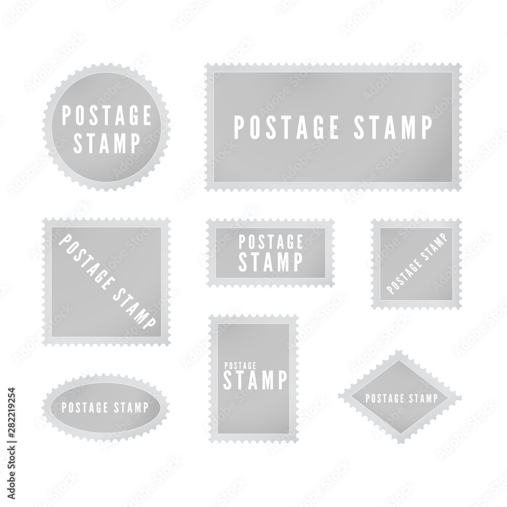 Gray postal stamp template collection with shadow. Retro blank postage ...
