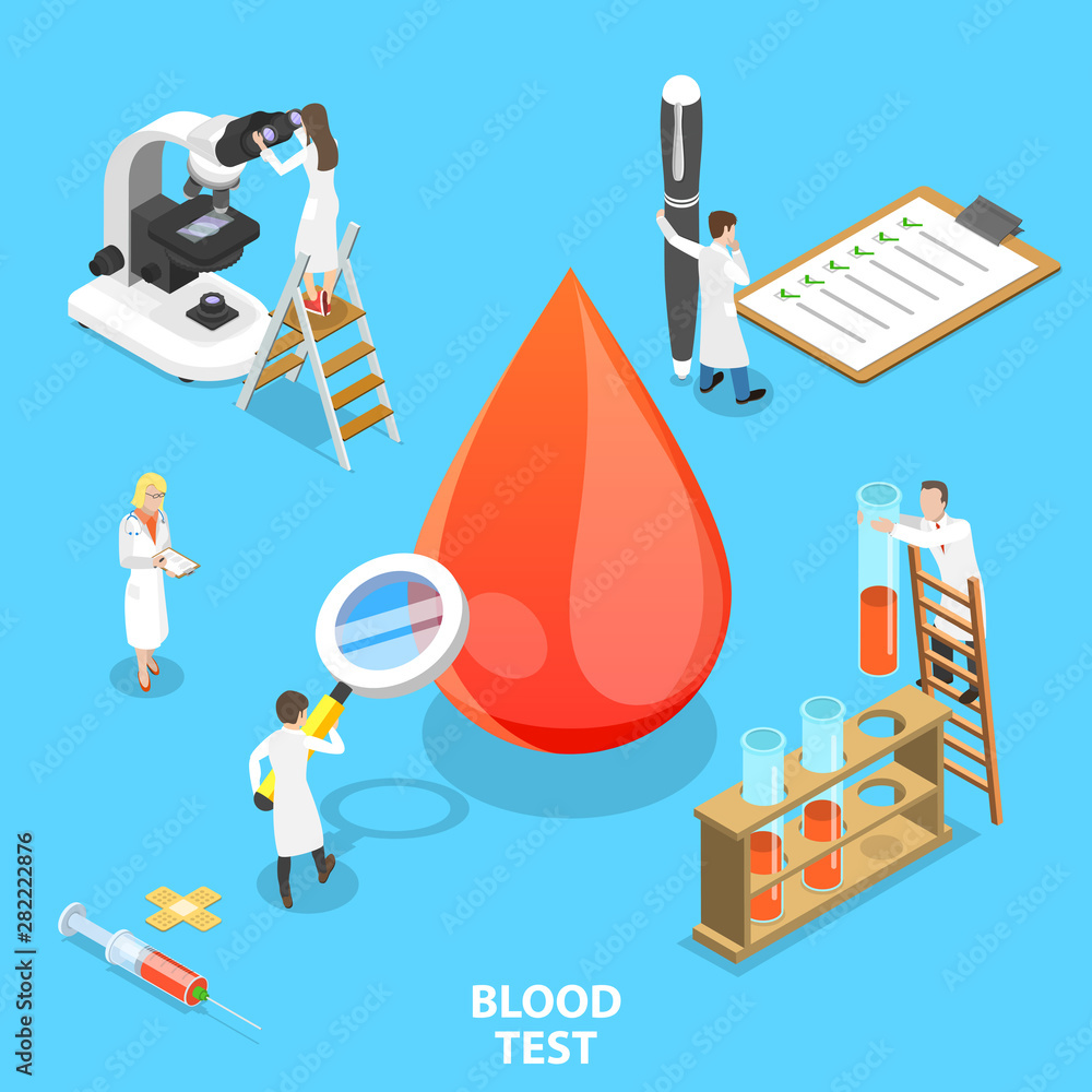 Isometric flat vector concept of blood test procedure, hospital ...
