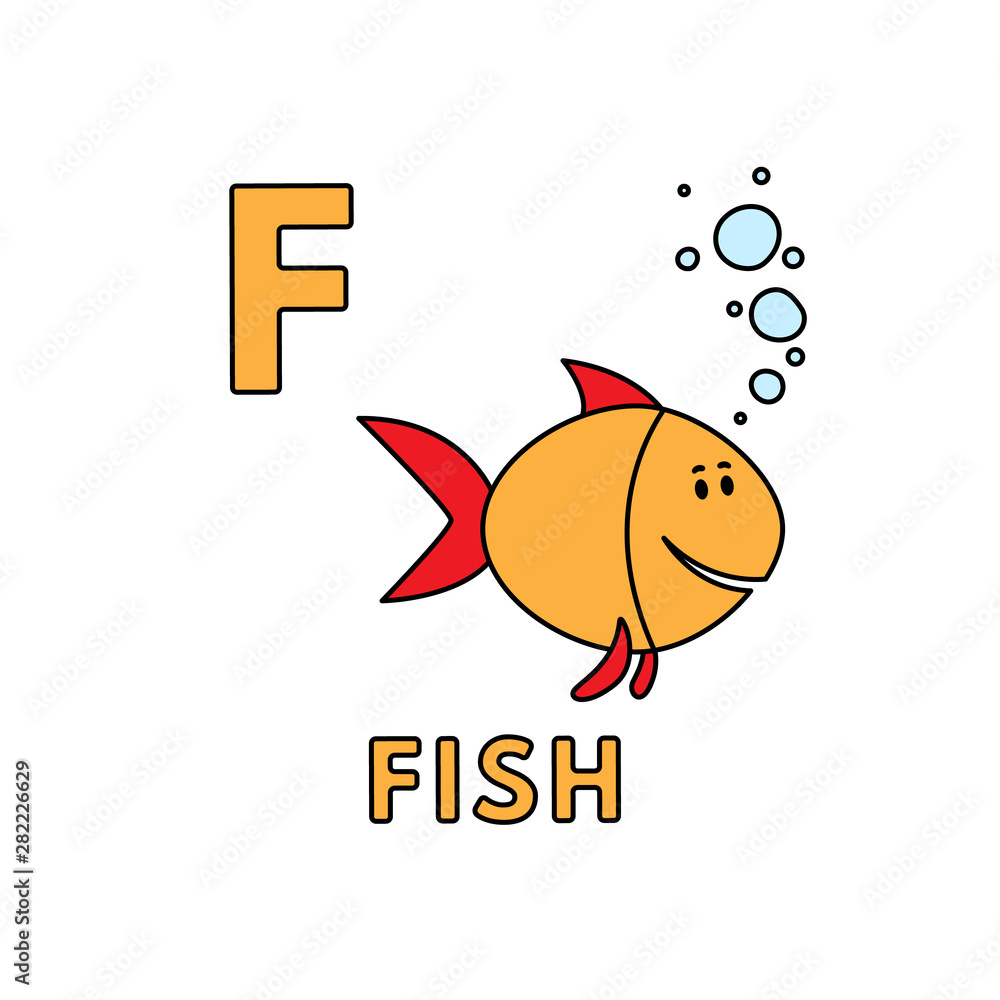 Vector Cute Cartoon Animals Alphabet. Fish Illustration Stock Vector ...