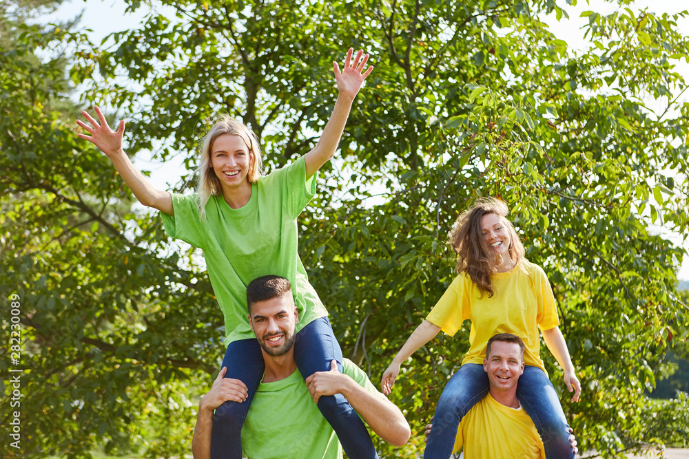 piggyback riding on a teambuilding event Stock Photo | Adobe Stock