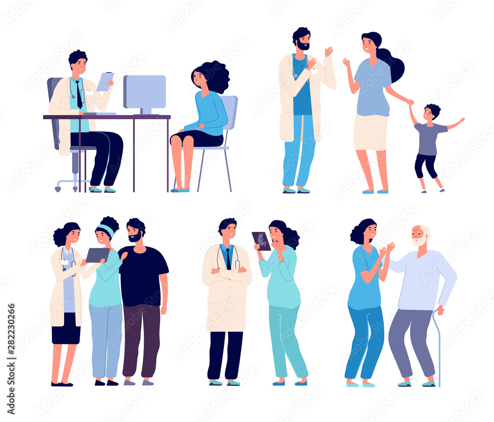 Doctors and patients. Medical hospital staff, diagnosis treatment ...