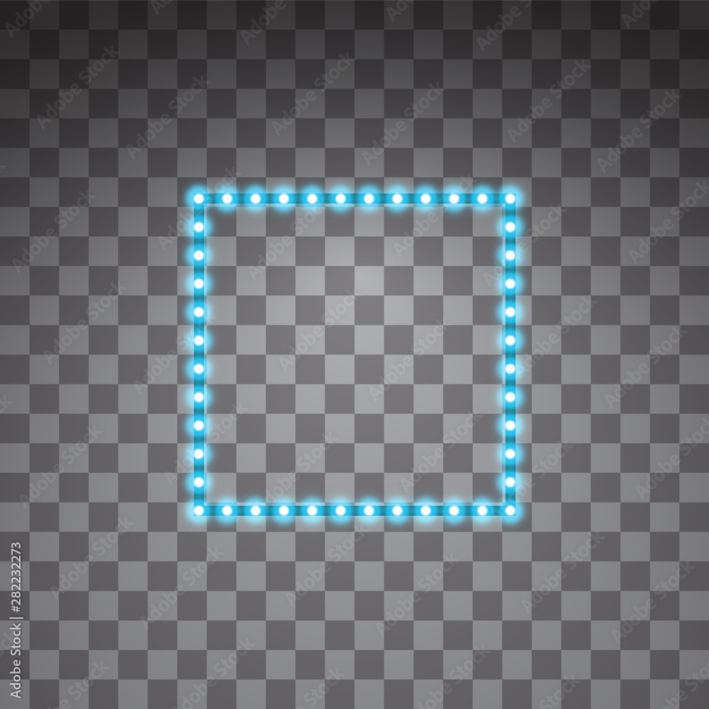 Shining blue led vector square frames, neon illumination on transparent ...