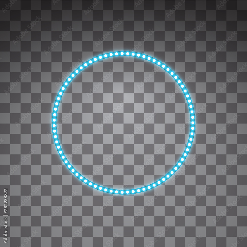 Shining blue led vector circle frames, neon illumination on transparent ...