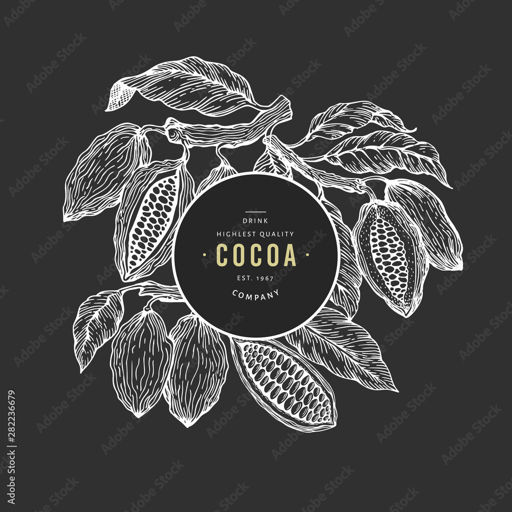 Cocoa bean tree banner template. Chocolate cocoa beans background ...