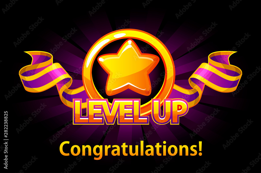 Vetor de Level UP icon, game screen. Vector illustration with golden ...
