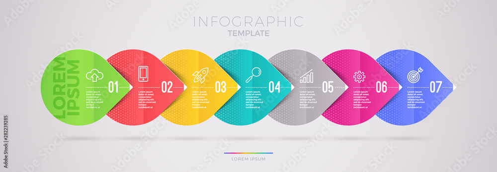Infographic template design with business icons. Flow chart with seven ...