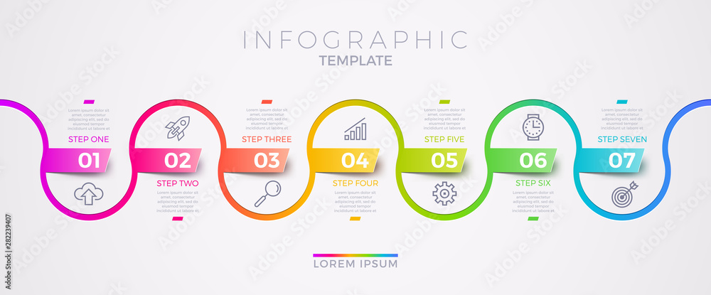 Infographic template design with business icons. Flow chart with seven ...