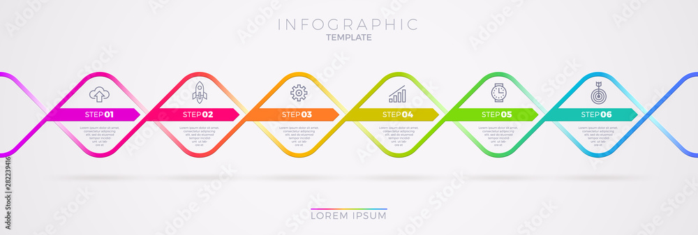 Infographic template design with business icons. Flow chart witn six ...