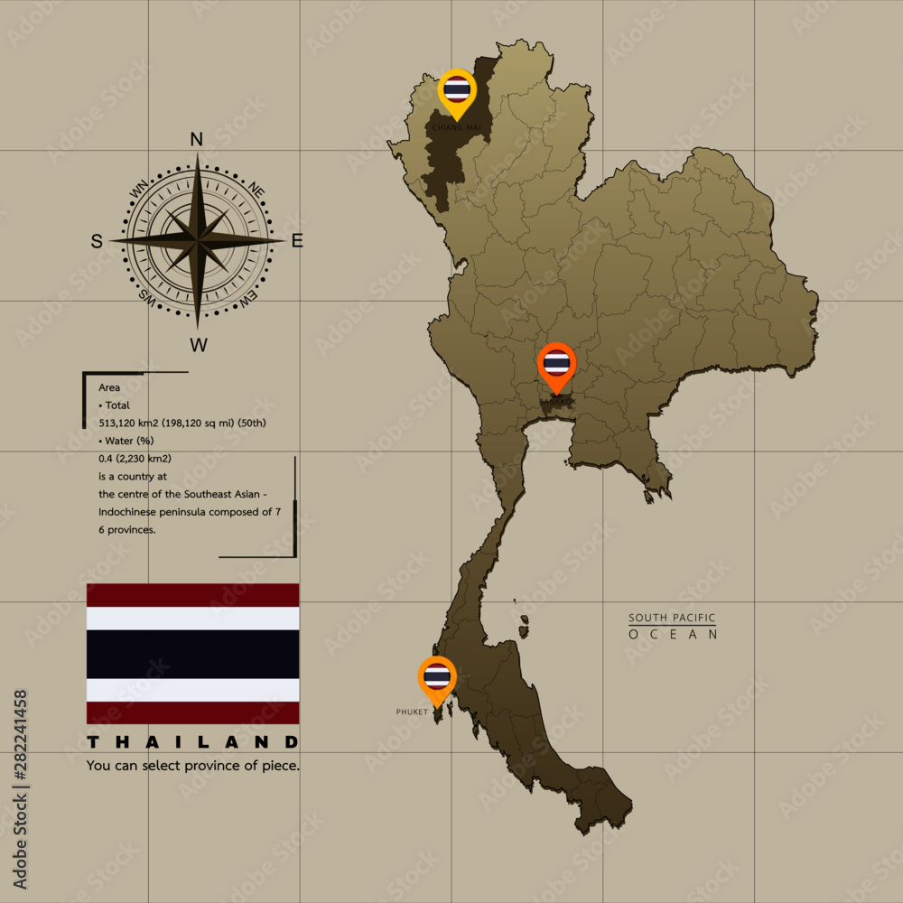 Map of Thailand at south east asia on south pacific ocean Stock Vector ...