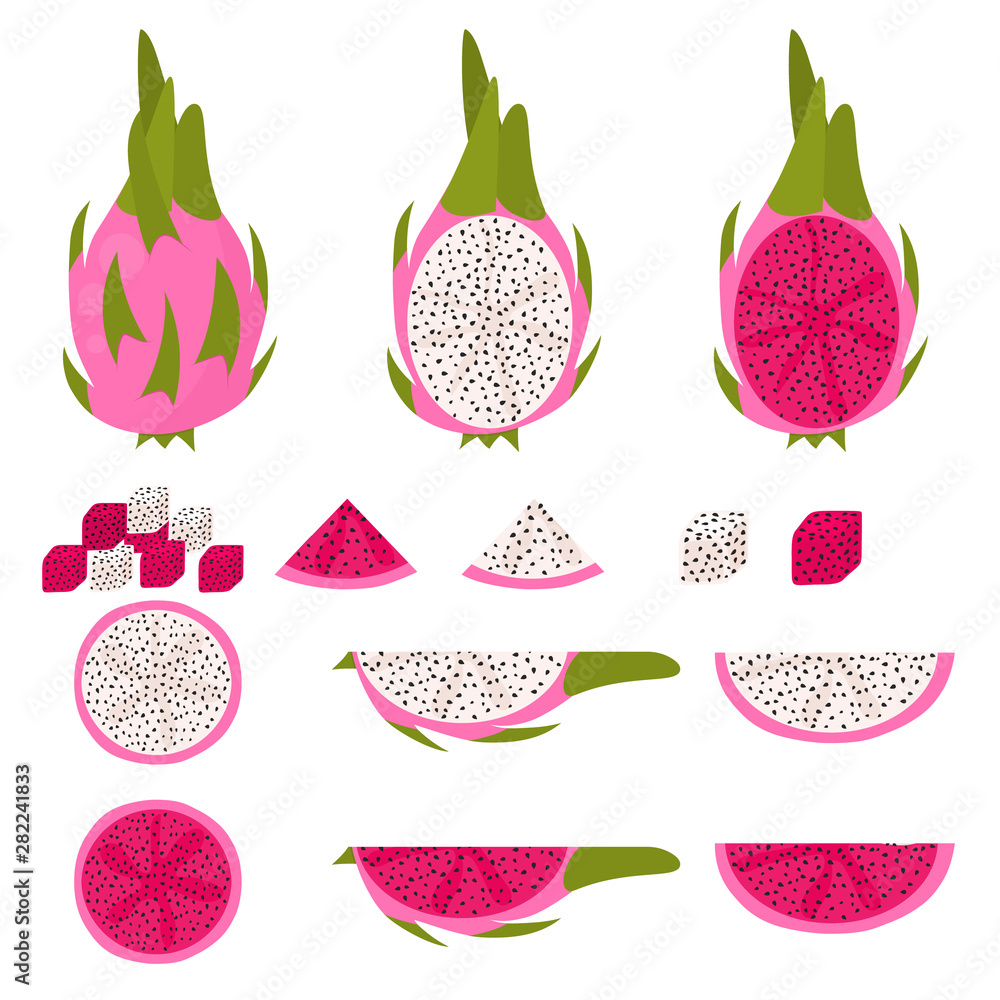 Dragon fruit set. Slice, piece Stock Vector | Adobe Stock