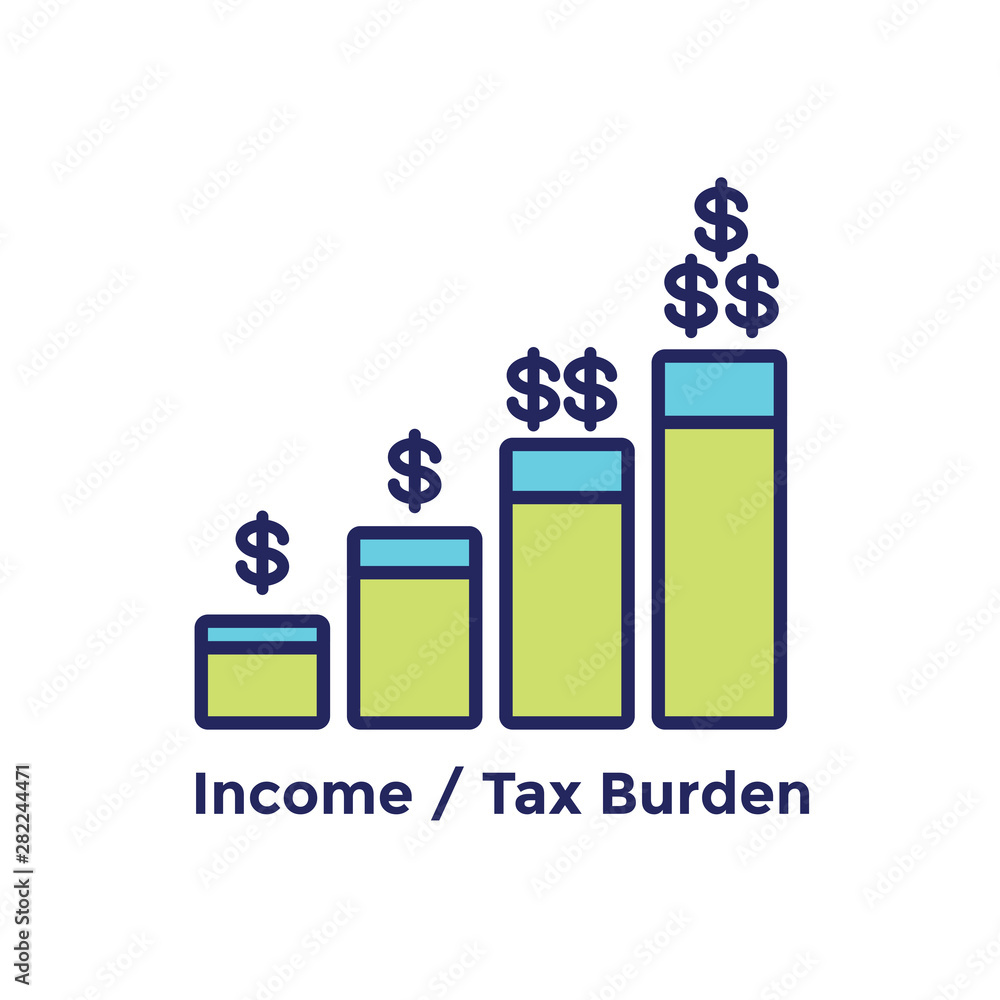Tax concept with percentage paid, icon and income idea. Flat vector ...