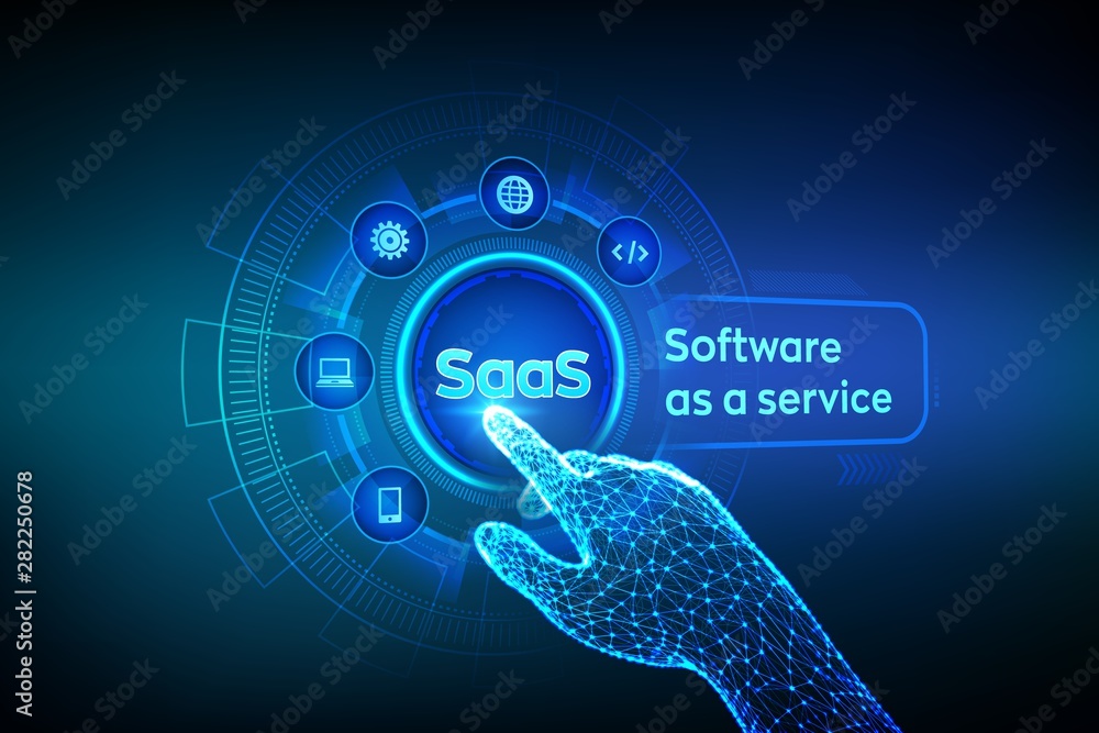 SaaS. Software as a service. Internet and technology concept on virtual ...