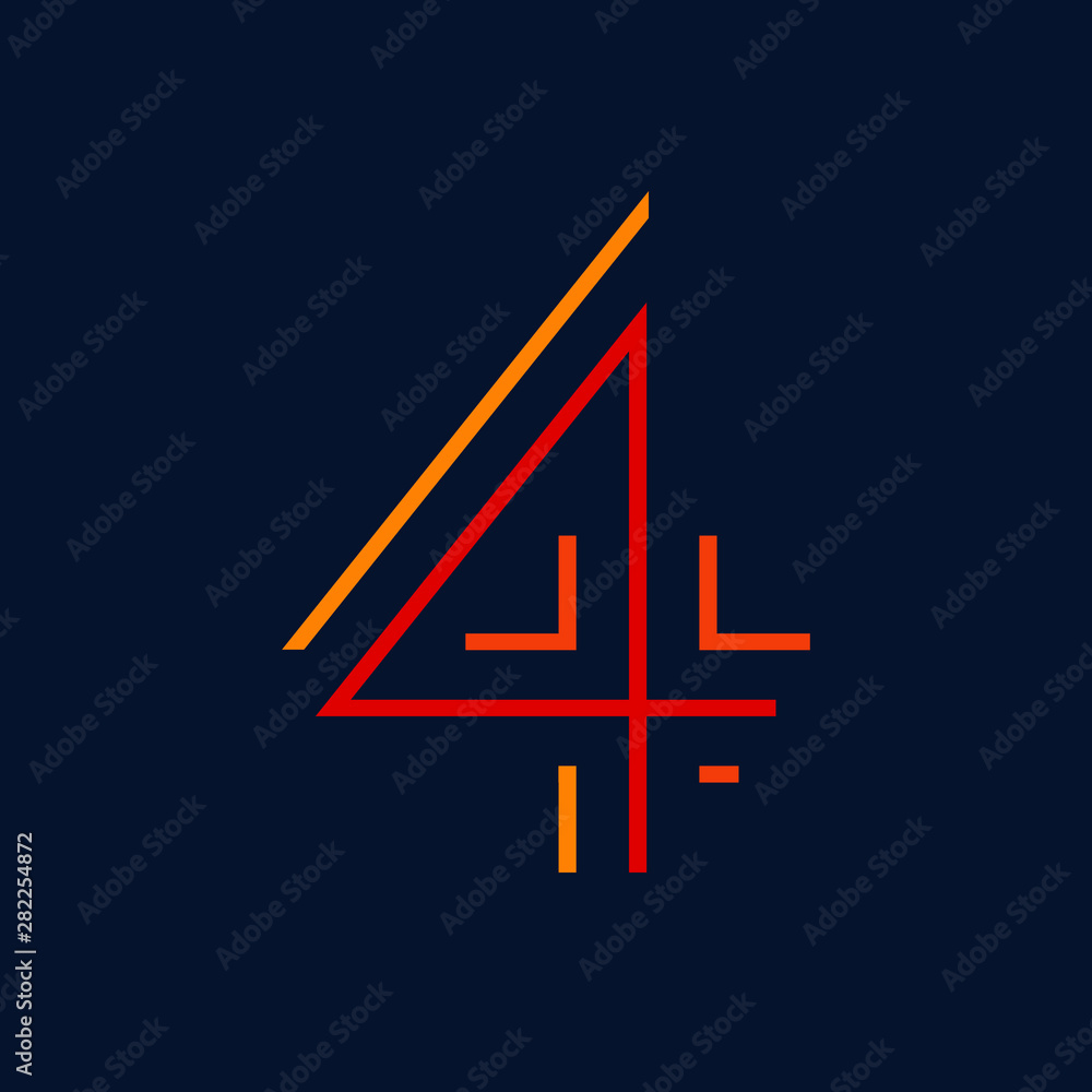 Number four vector font alphabet, modern dynamic flat design with ...