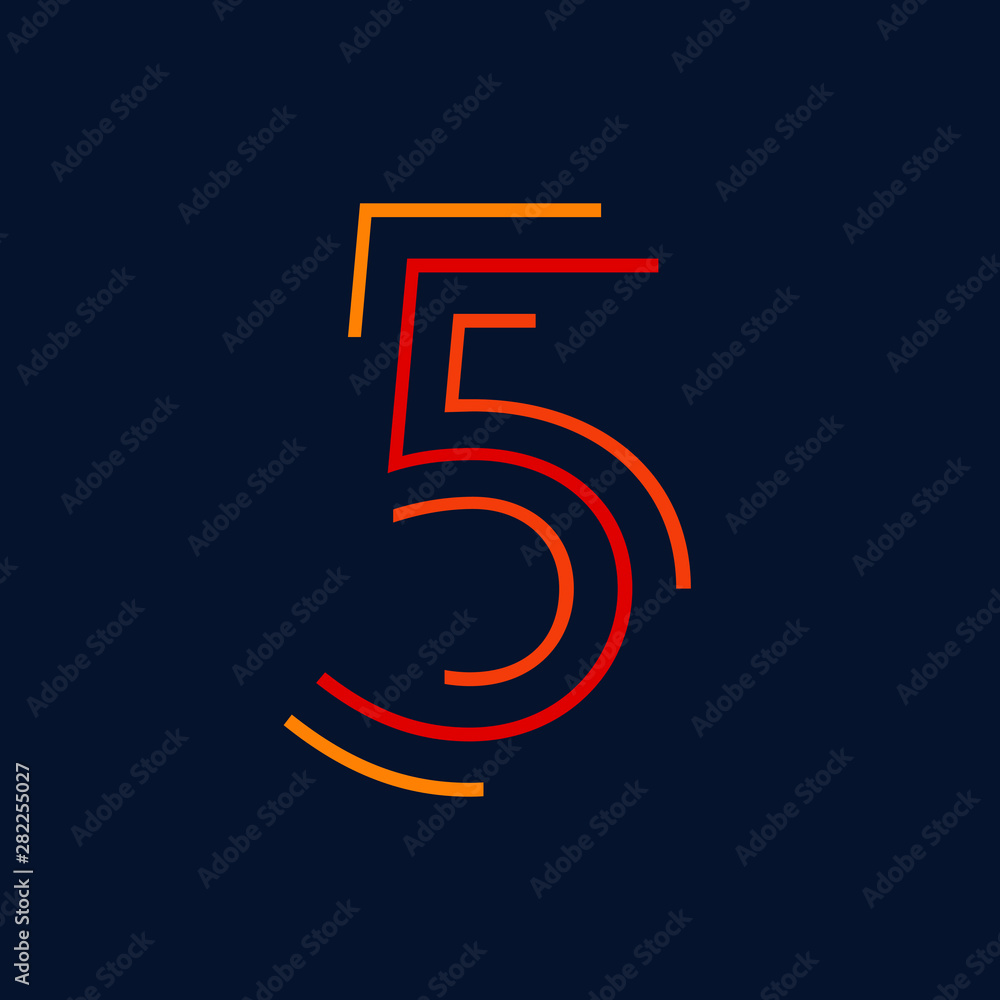 Number five vector font alphabet, modern dynamic flat design with ...