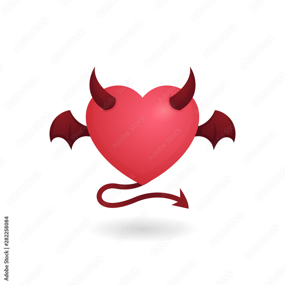 Devil love with demon wing vector illustration. Heart symbol with horn ...