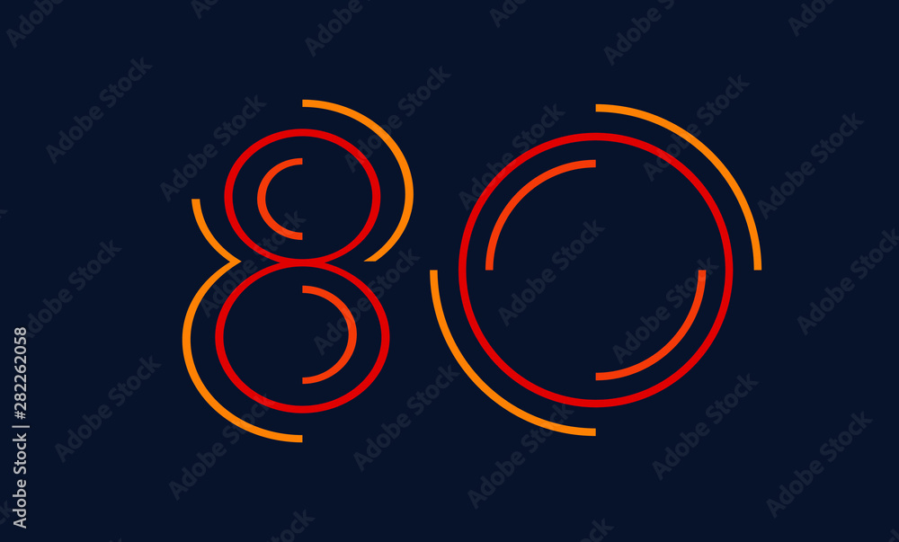 Number eighty vector font alphabet, modern dynamic flat design with ...