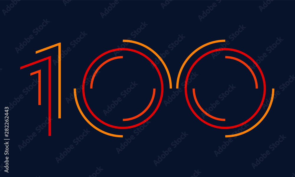 Number a hundred vector font alphabet, modern dynamic flat design with ...