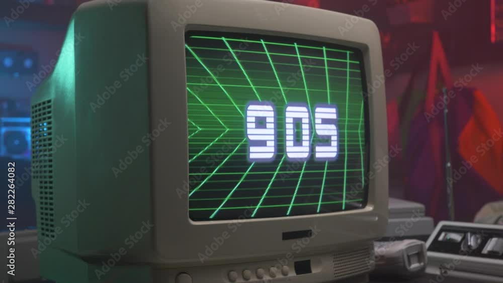 90S title on a retro old computer monitor or TV from the 90s 80s Stock ...