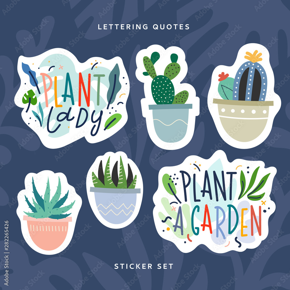 House plant sticker pack. Hand drawn scandinavian style illustrations ...