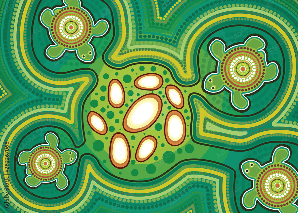 Aboriginal dot art vector painting with turtle. Stock Vector | Adobe Stock