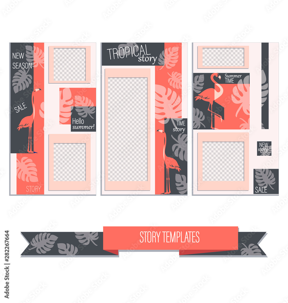 Flamingo and vertical modern patterns. Stories. Background design with ...