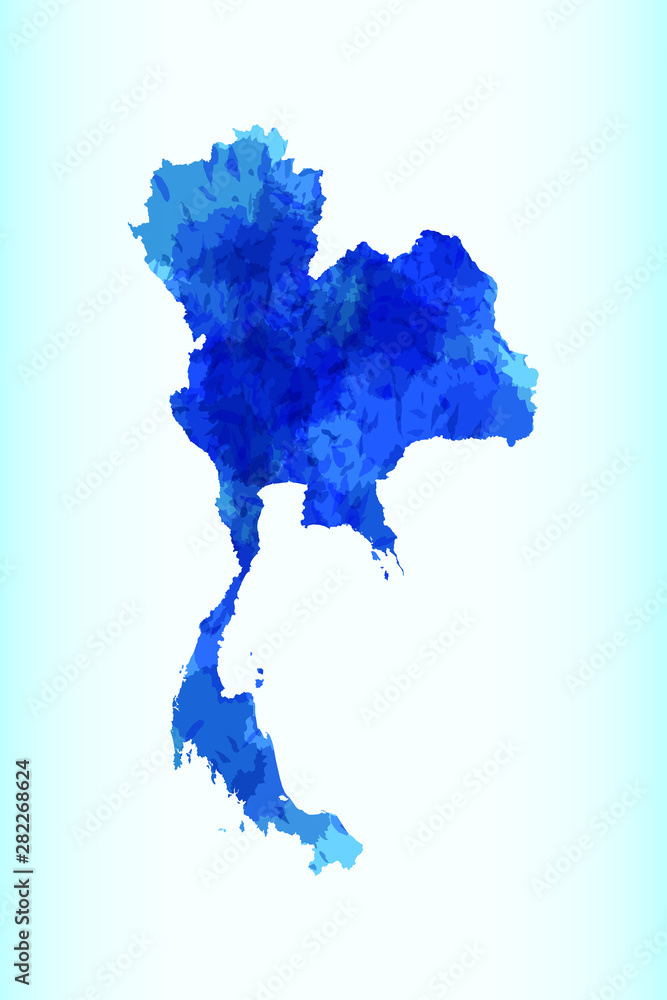 Thailand watercolor map vector illustration in dark blue color on light ...