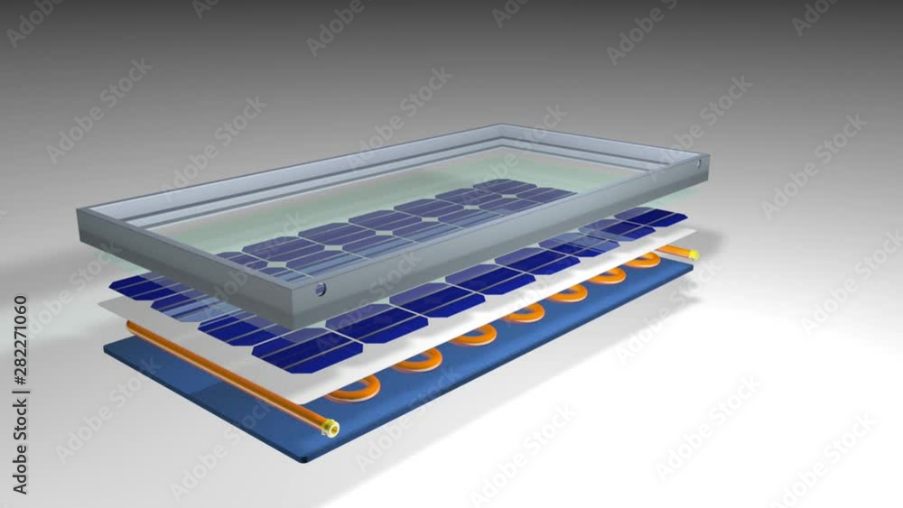 Cross section view shows solar panel with water heater is separated ...