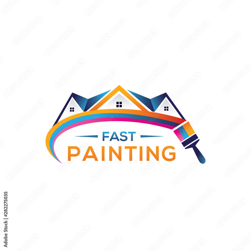 Paint home sign icon. Painting tool symbol. rainbow color home ...