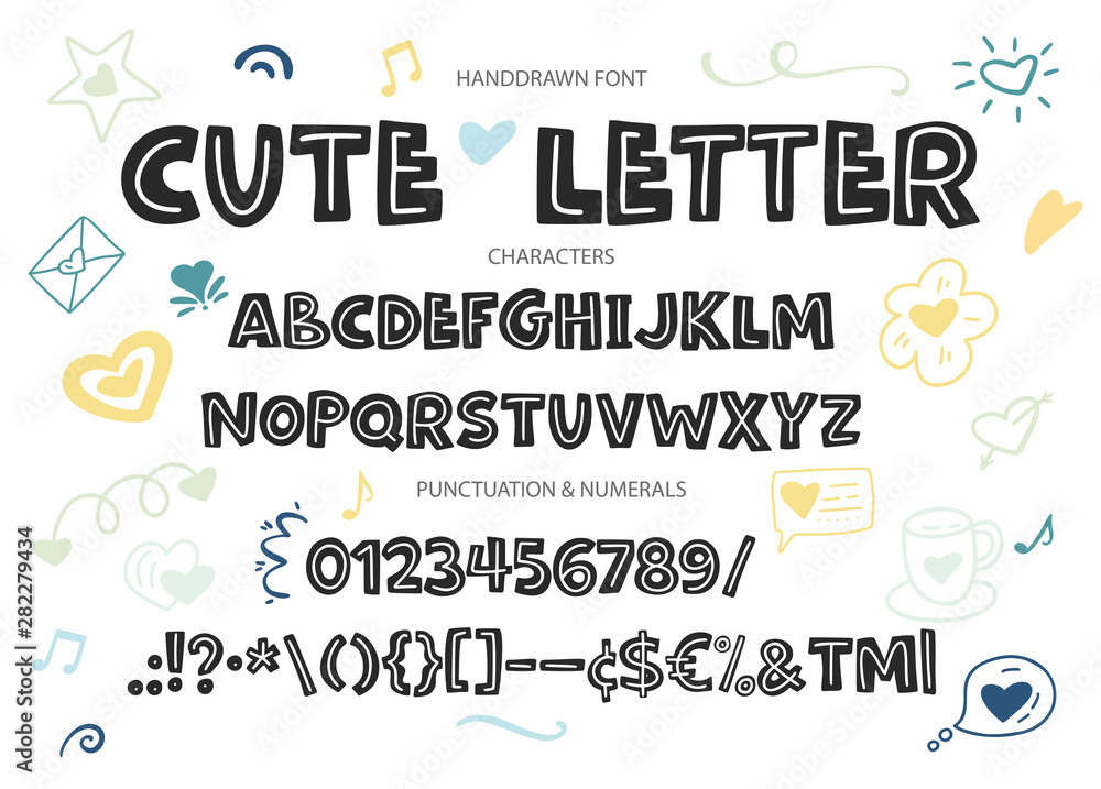 Cute hand drawn love display vector alphabet ABC font with letters ...