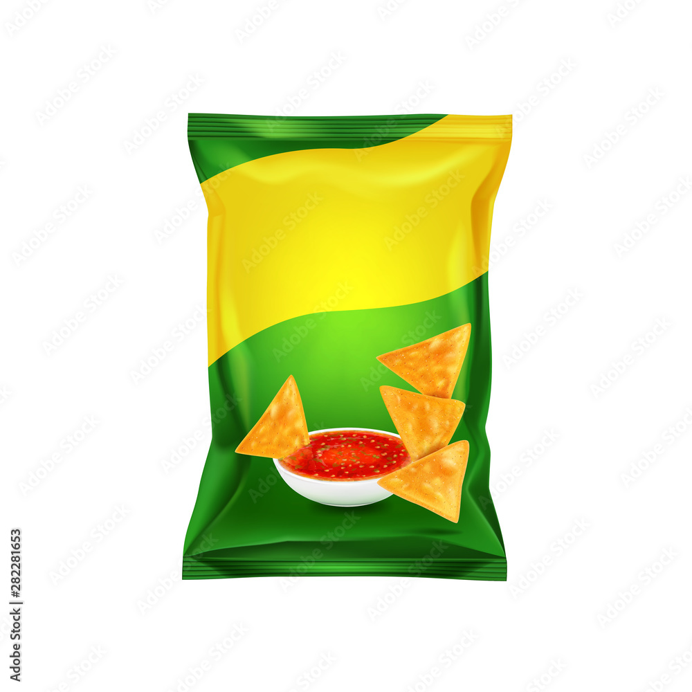 Green packaging for nachos chips, mockup for your design and ...