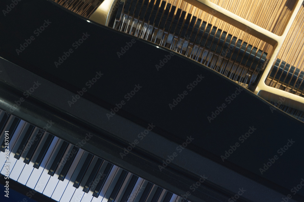 Grand piano instrument in a theater ready for a classical music concert ...
