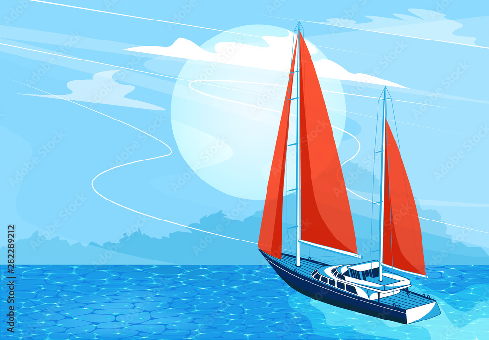 Poster Sailing ship banner in cartoon style – Wall Art | UkPosters