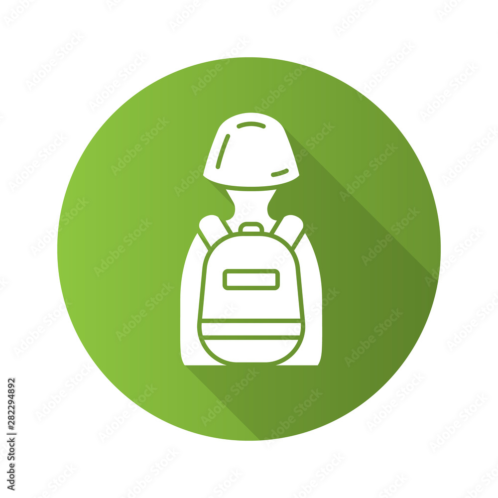 Game soldier with tactical backpack flat design long shadow glyph icon ...
