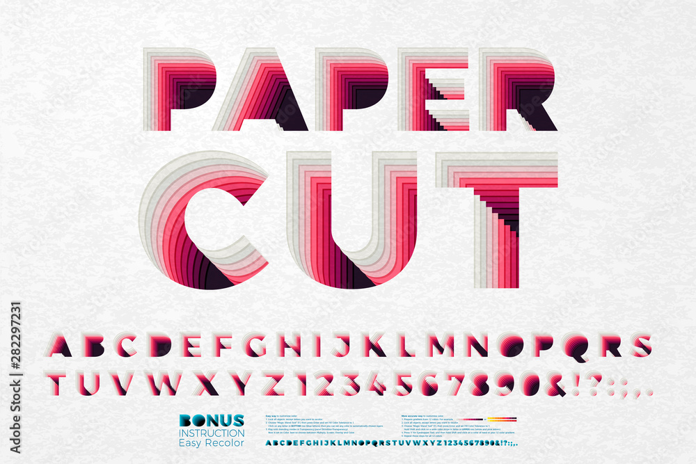 Vector paper cut out font set. Realistic cut through letters with paper ...