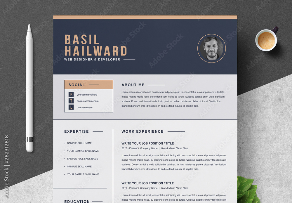 Resume Layout Set with Black Header Stock Template | Adobe Stock