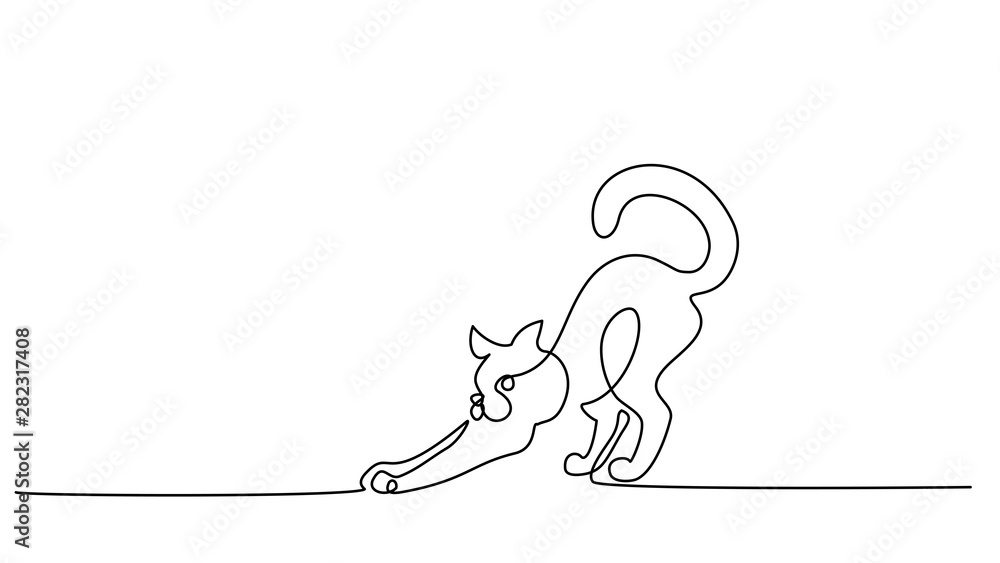 One line drawing. Cat standing with curled tail Stock Vector | Adobe Stock